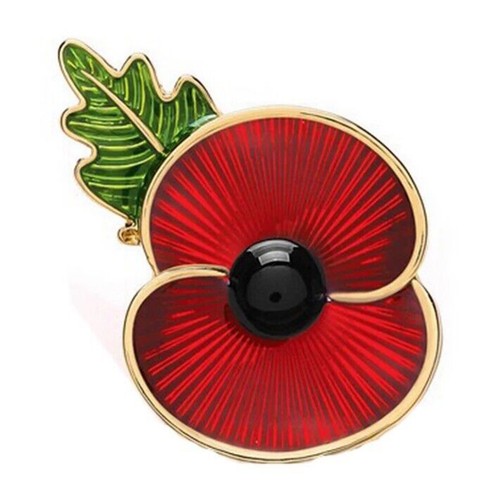 Red Black Green Poppy Flower Brooch Remembrance Memorial Day Enamel ...