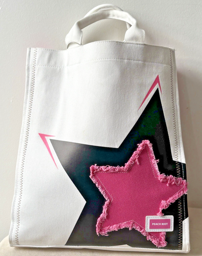 POP MART PEACH RIOT RUSH HOUR CANVAS TOTE BAG SHOULDER STRAP WHITE/PINK ...