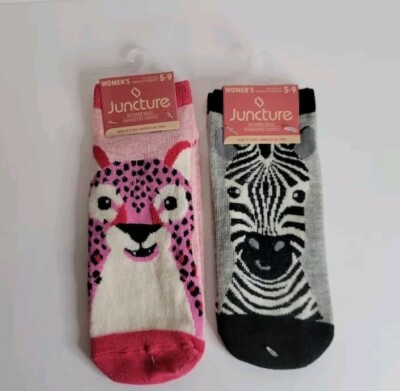 Juncture Womens Shoe Size 5-9 Crew Socks Zebra And Jaguar New! | eBay