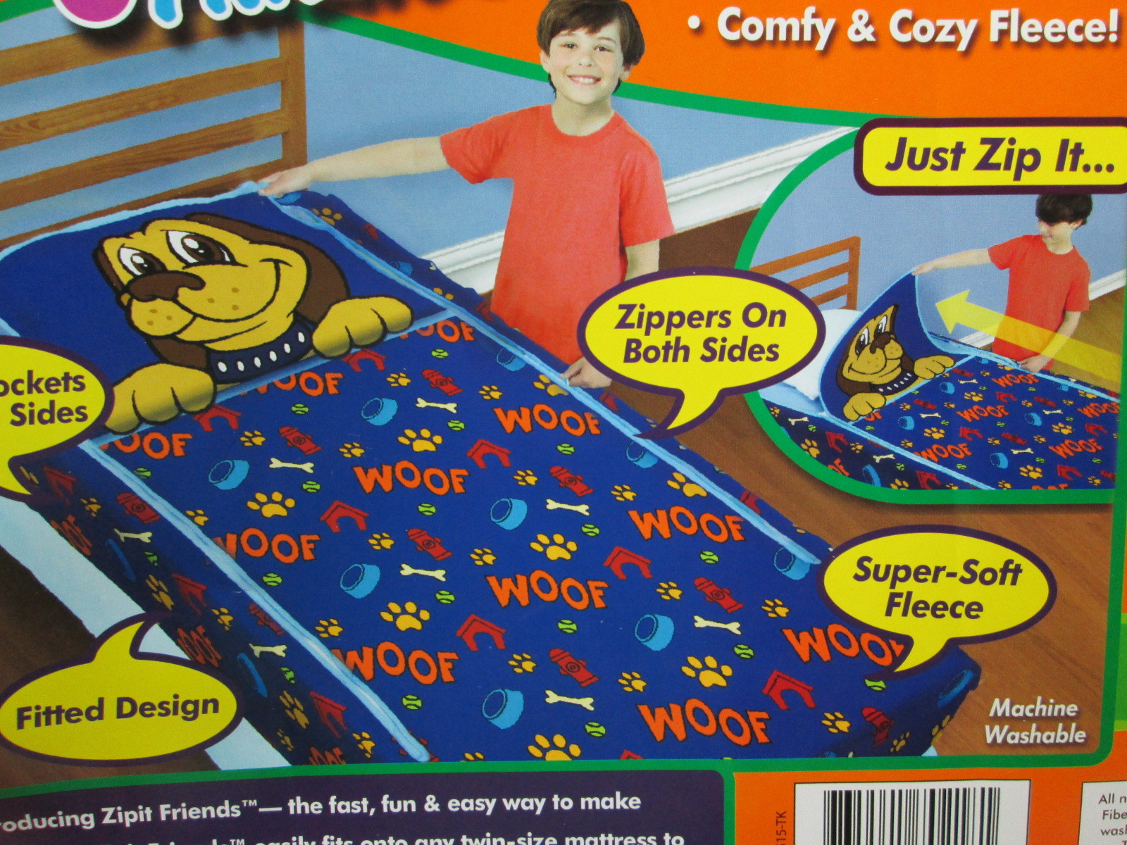 New Zipit Friends PUPPY DOG Twin Size Fitted Zippered Fleece Blanket ...