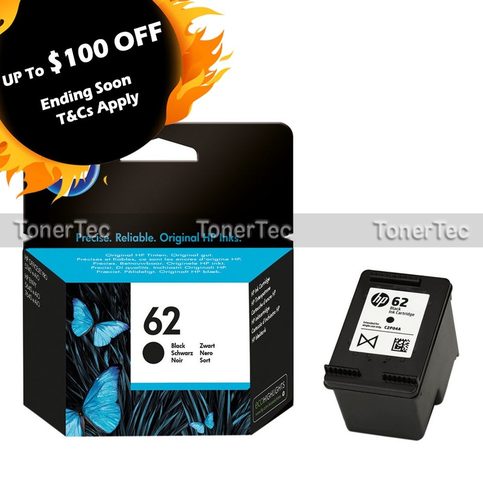 HP Genuine #62 BLACK Ink for ENVY 5640 Officejet 250/5740/5742/5744 ...