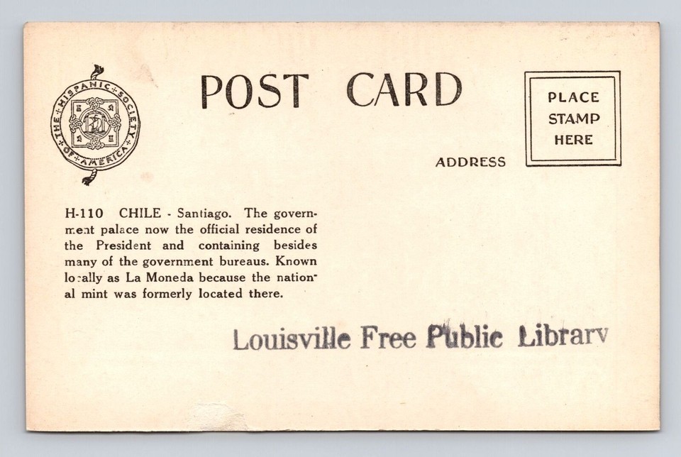 Santiago Chile, Government Palace, Residence Of President, Vintage ...