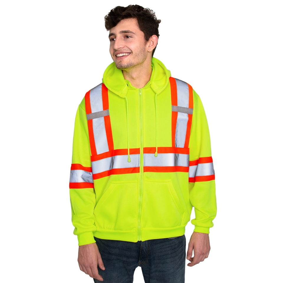 Men's High Visibility Safety Sweater Two Tone Lime / Yellow with X on ...