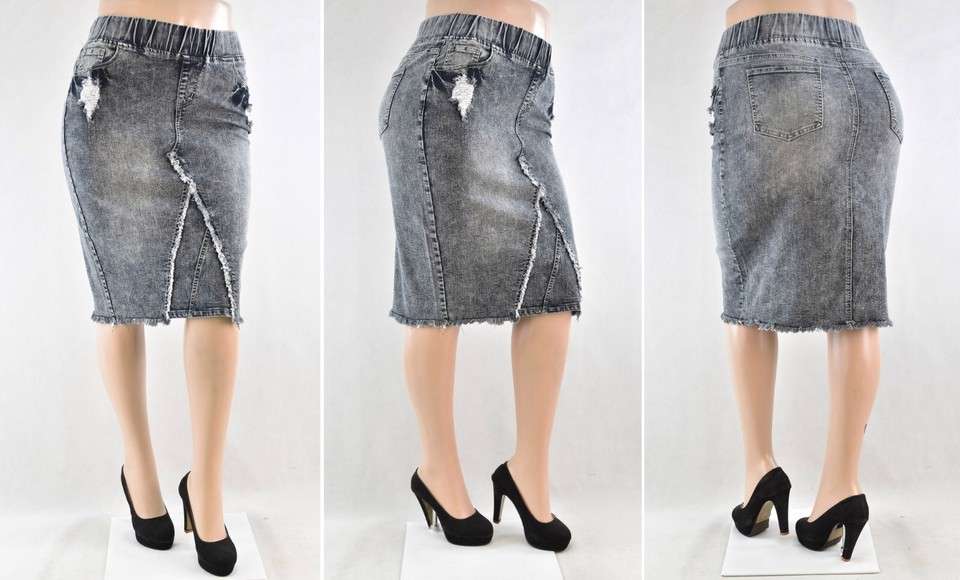 WOMEN calf length skirt 26" skirt stretch denim snow wash #WG-77560 | eBay