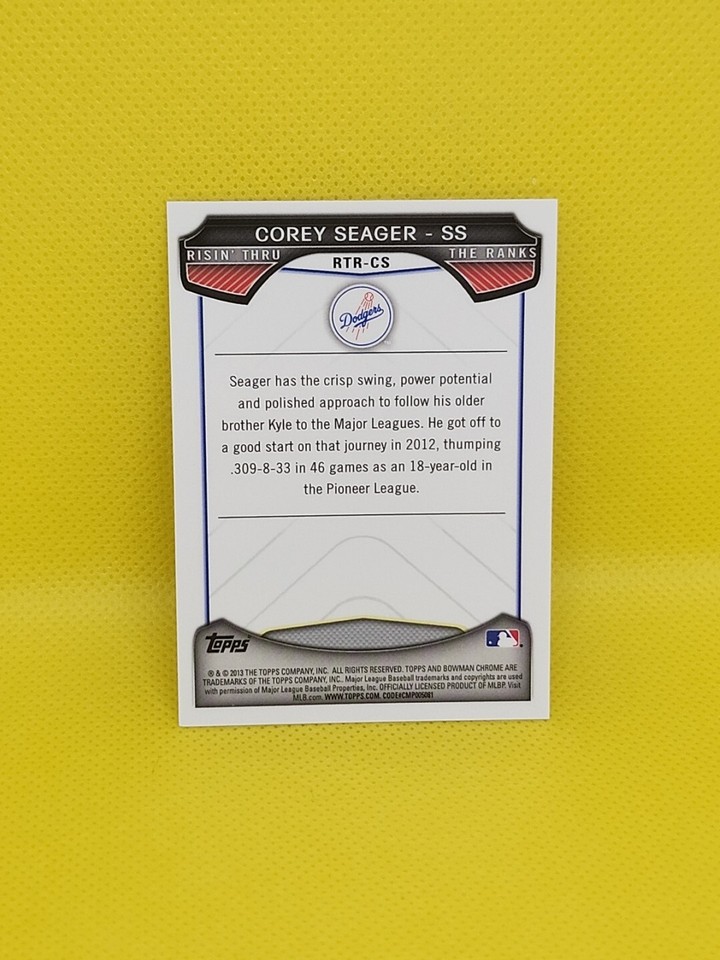 Corey Seager 2013 Bowman Chrome Mini RC Risin' Thru The Ranks #RTR-CS ...