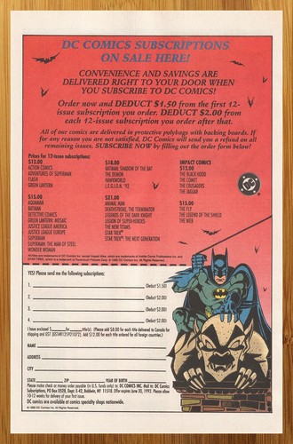 1992 DC Comics Subscription Vintage Print Ad/Poster Official Batman ...