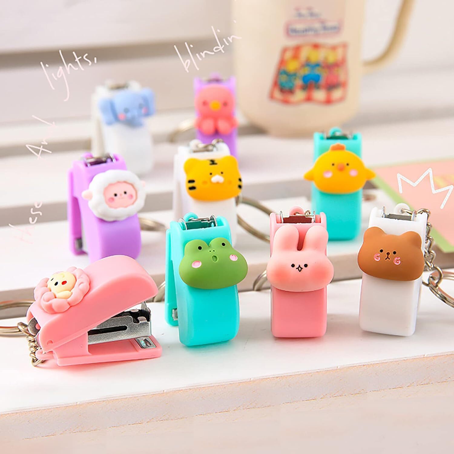 2PCS Mini Cartoon Desktop Stapler with Keychain for School Office ...