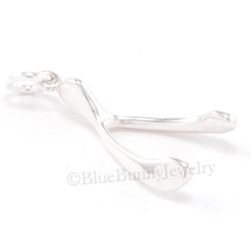 WISH BONE Charm Pendant Good Luck turkey charm 925 STERLING SILVER 3D ...