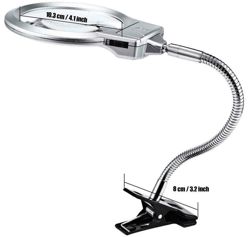 New Magnifier Clip-on Lighted Table Desk LED Clamp Lamp 2.5x 5x ...