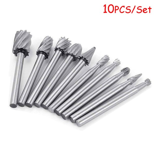 10Pcs HSS Routing Wood Carving Tools Rotary Drill File Router Bit For ...