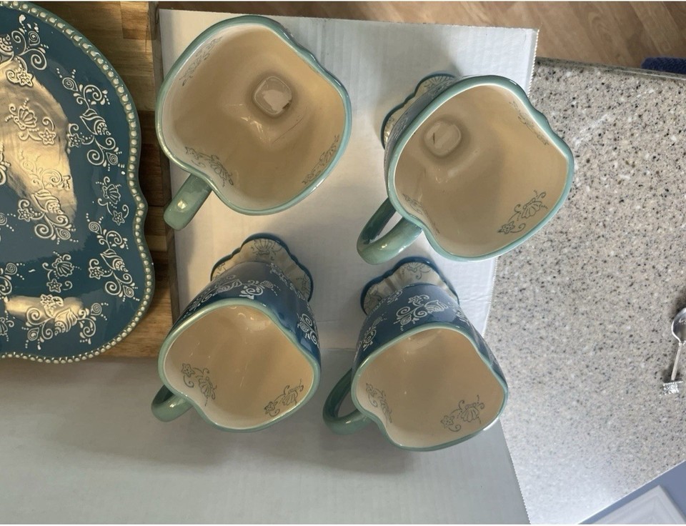 Brand New Temptations Dish Set Of 4 Turquoise Shell Floral Pattern | eBay
