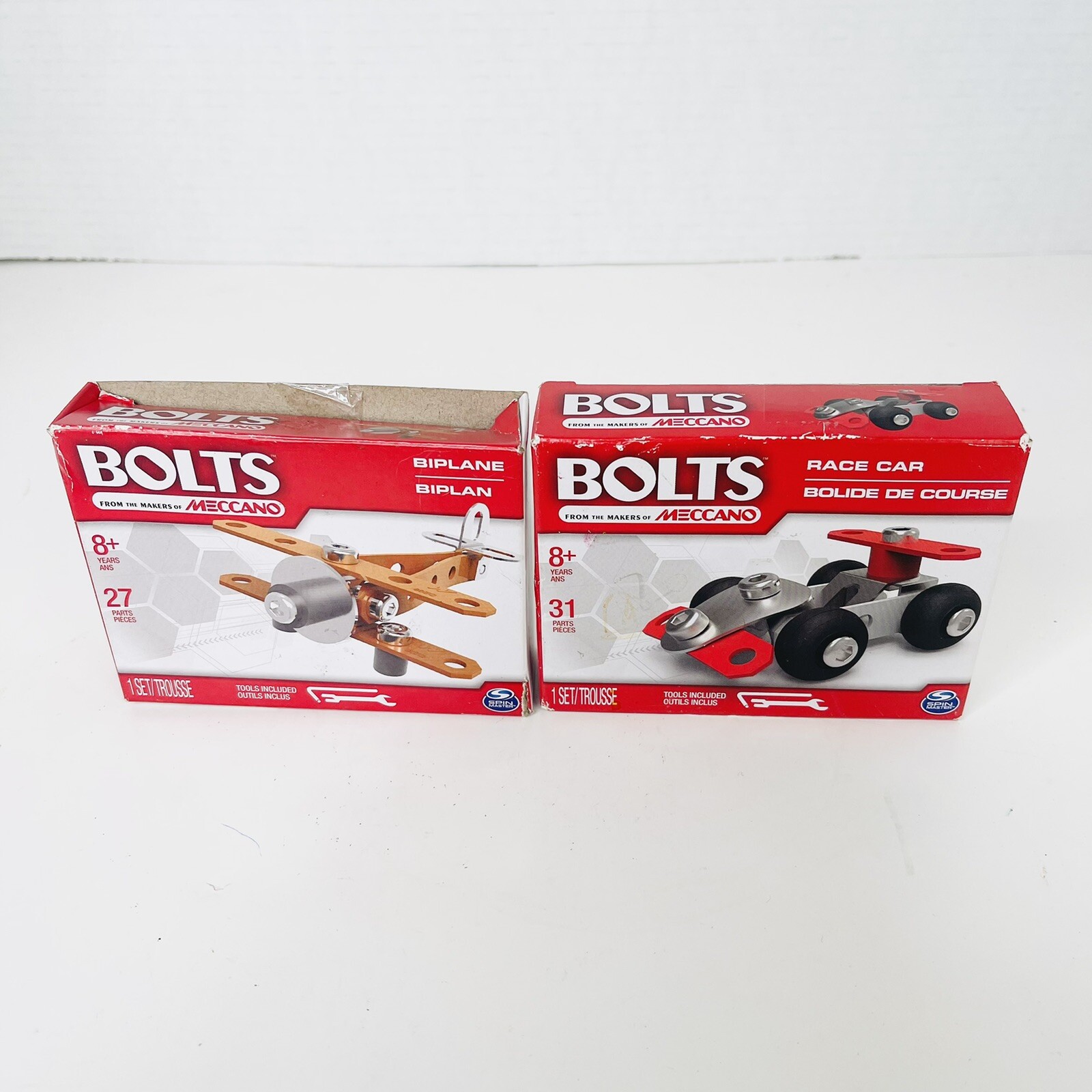 Lot Of 2 Erector by Meccano Sets RACE CAR & Biplane Metal Model ...