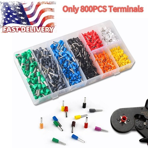 800PCS Connectors Cord Wire Crimp Cable Pin End Bootlace Ferrule ...