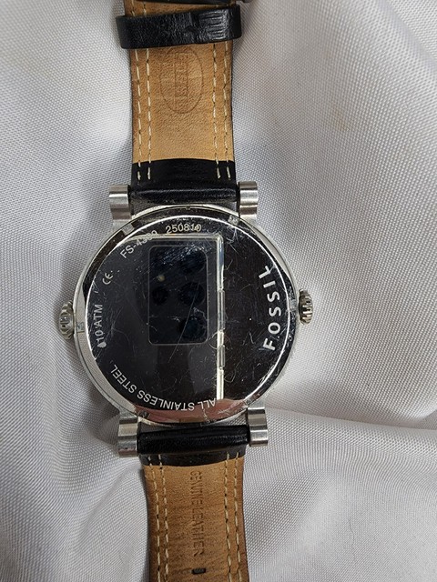 Fossil Dual Time men's blk leather quartz battery &water resistant ...