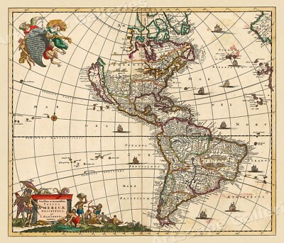 1680 New and Accurate Map of America Historic Vintage Style Wall Map ...