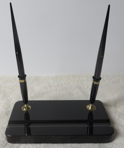 Sheaffer's Marble Base Double 14k Gold Fountain Pen Desk Set #35j With ...