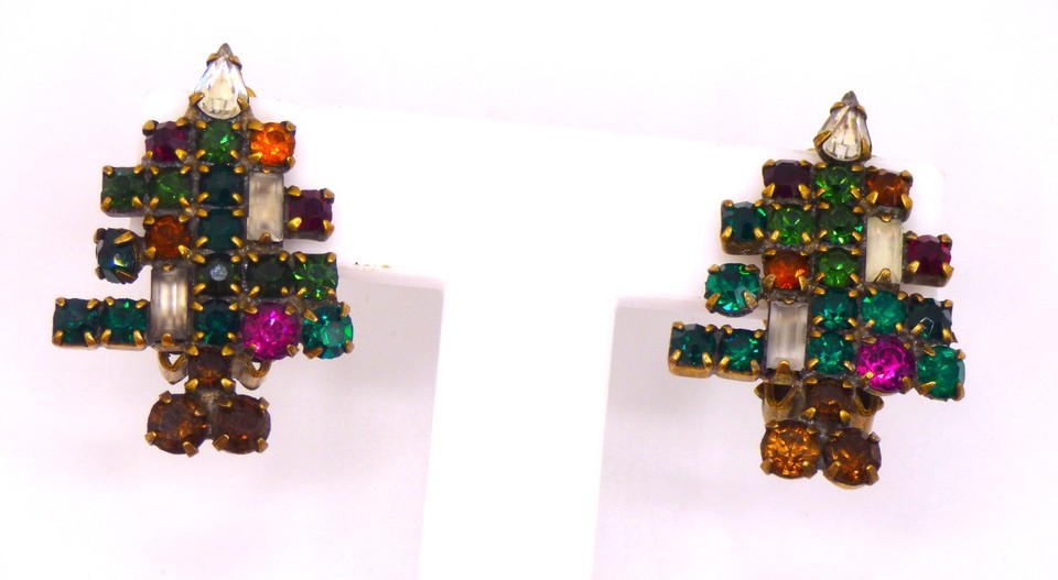 ⛄Vintage Signed WEISS 3 Candle Christmas Tree Rhinestone Clip On ...