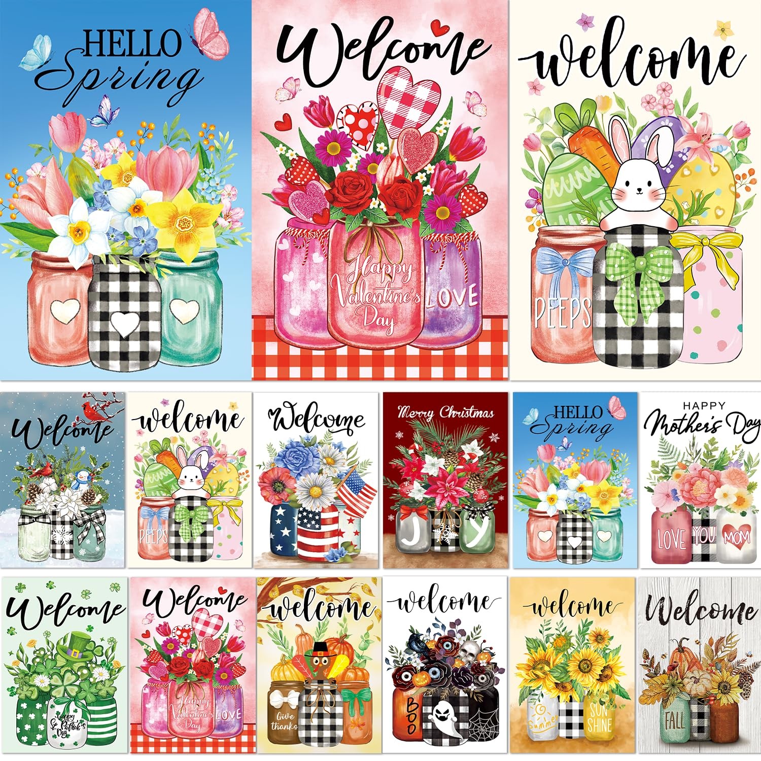 Seasonal Garden Flags Set of 12 Double Sided 12 x 18 Inch Glass Bottles ...