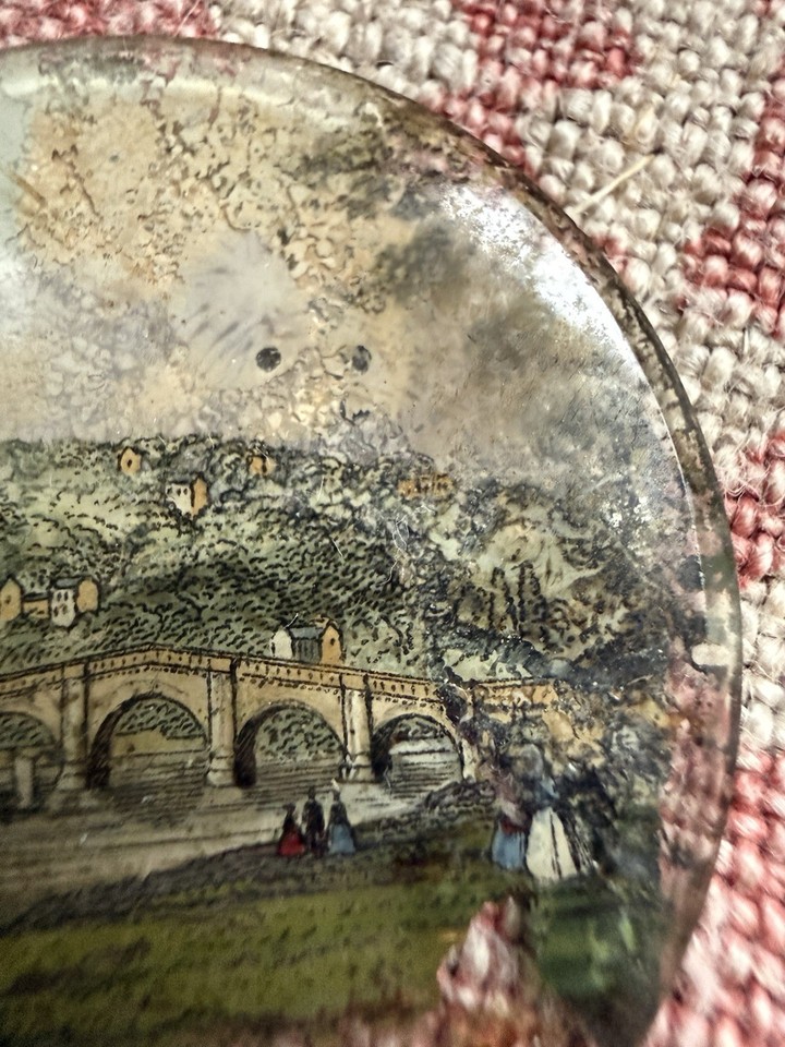 Antique Glass Disc Picture Cows Landscape Miniature Bridge Magic ...
