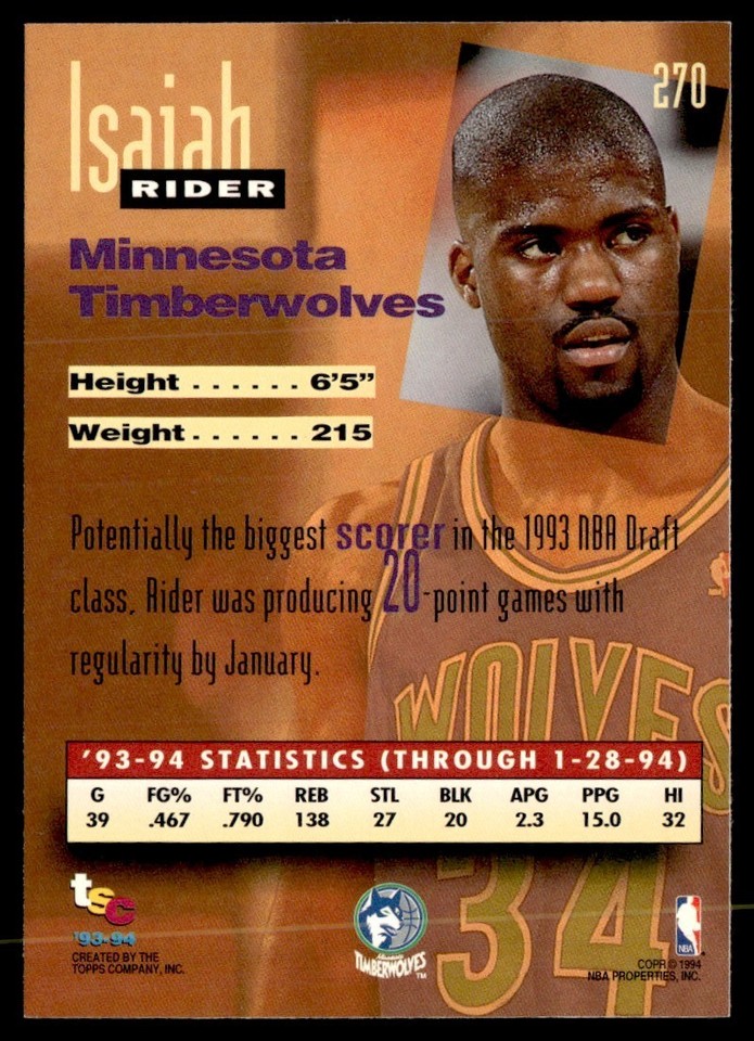 1993-94 Stadium Club Isaiah Rider #270 | eBay