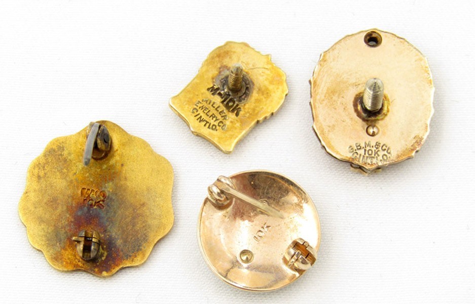 Lot of (4) 10K service award pins - 11 grams - PPG, Garrett, Chevrolet ...