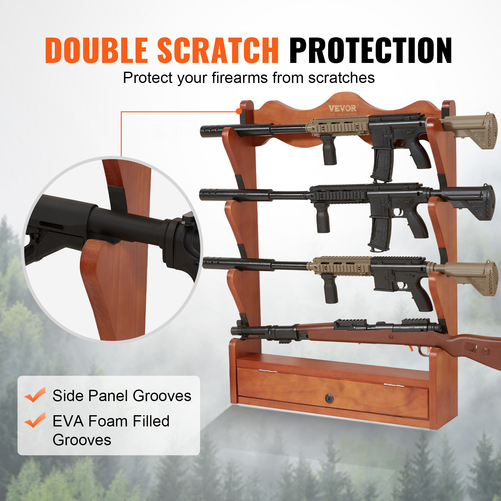 VEVOE Gun Rack 4-Slot Wood Gun Rack Wall Mount Gun Display Rack holds 4 ...