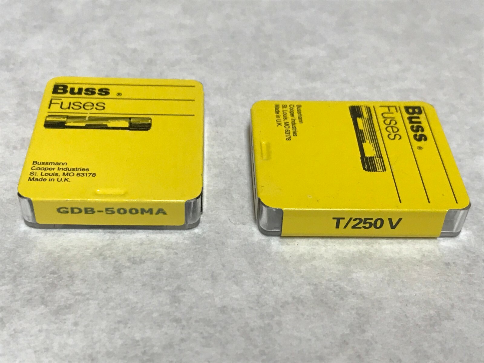 (2 Packs of 5) BUSSMANN GDB-500MA Cylindrical Fast Acting Glass Fuses ...