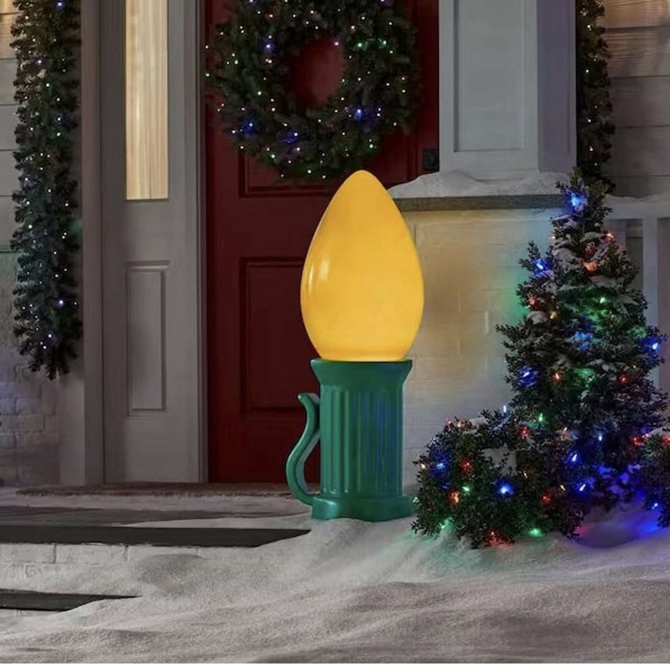 3 ft Battery Operated LED Jumbo Yellow Bulb Holiday Yard Decor Prop ...
