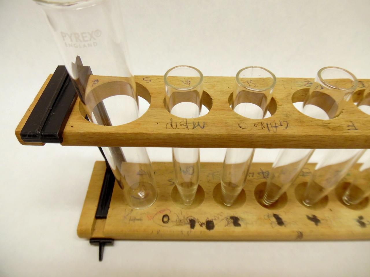 Vintage Old School Laboratory Test Tube Holder Rack Stand + Glass Test ...