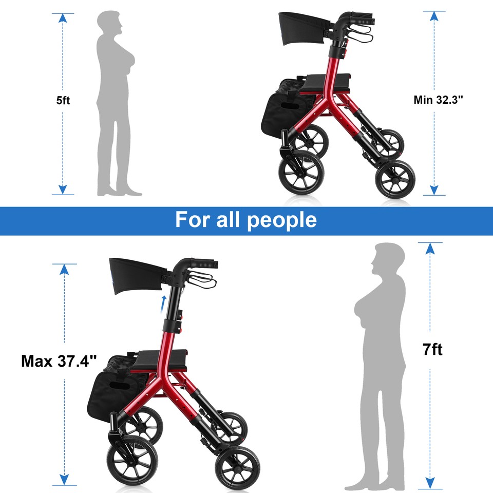 Walk Mate Rollator Pro Walker for Seniors Taller 5~7ft W/ Height ...