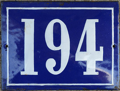 Large old French house number 194 door gate plate plaque enamel steel ...
