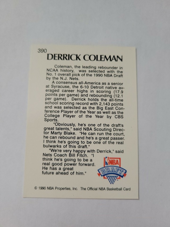 1990 NBA Hoops Derrick Coleman rookie card #390 | eBay