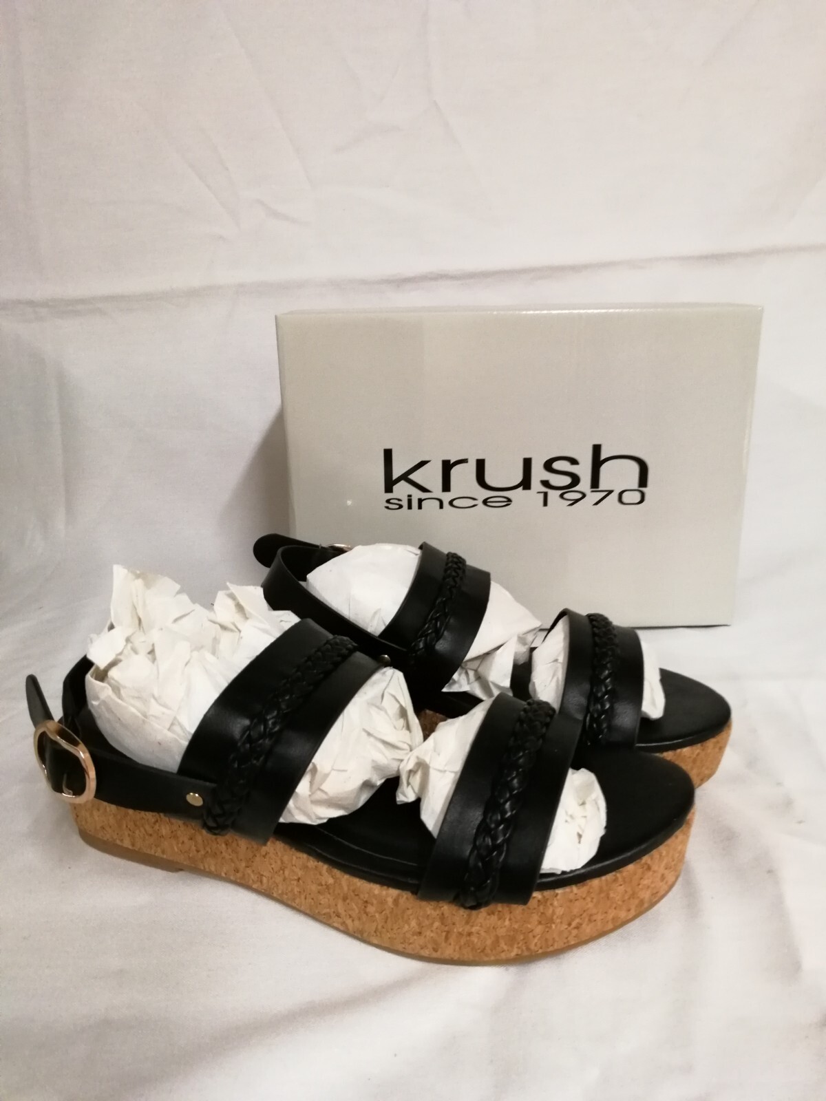 Krush - Black Open Toe Strappy 2" Platform Slingback Sandal Size UK 8 ...