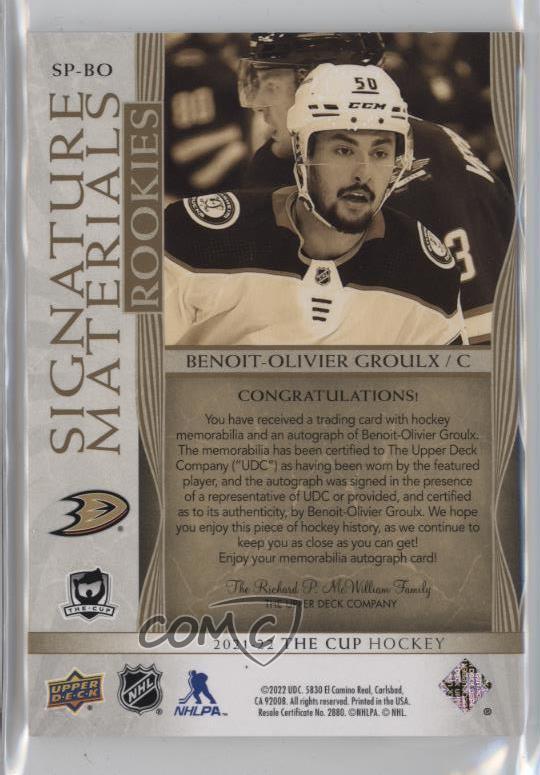 2021 The Cup Signature Materials /99 Benoit-Olivier Groulx #SP-BO ...