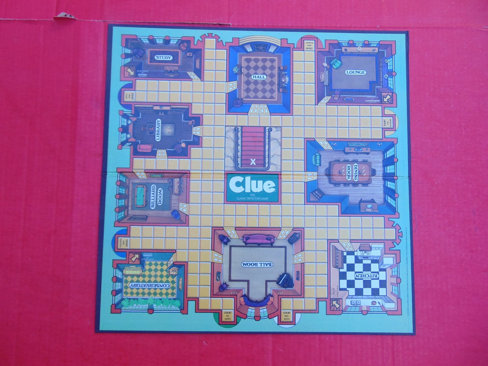 BOARD GAME CLUE Game Board (ONLY) 1986 Detective Suspects Weapons Rooms ...