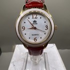 Vintage Women’s Ceramic Bezel Moosie Quartz Watch White With Red ...