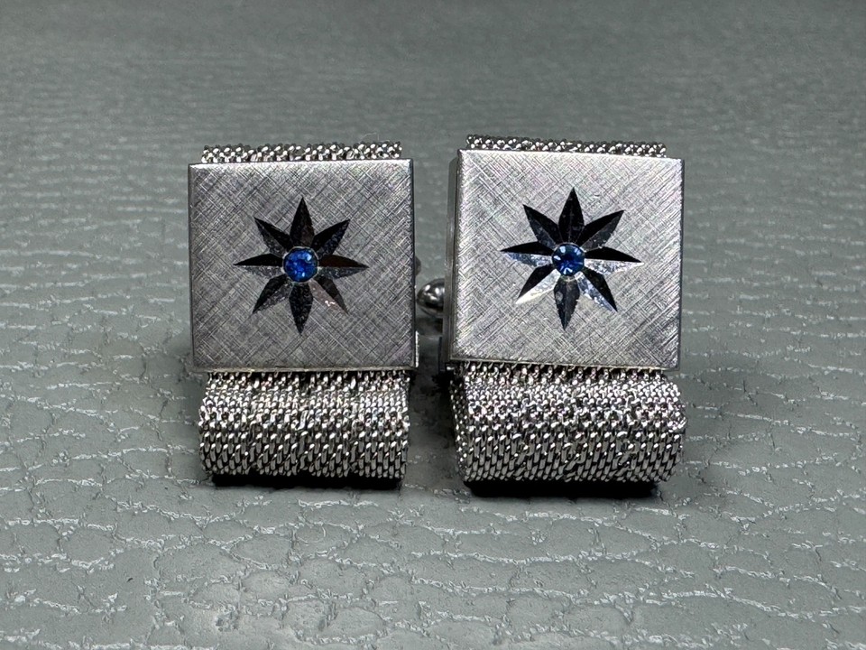Vintage Blue Stone White Gold Plated Wrap Around Cuff Links | eBay
