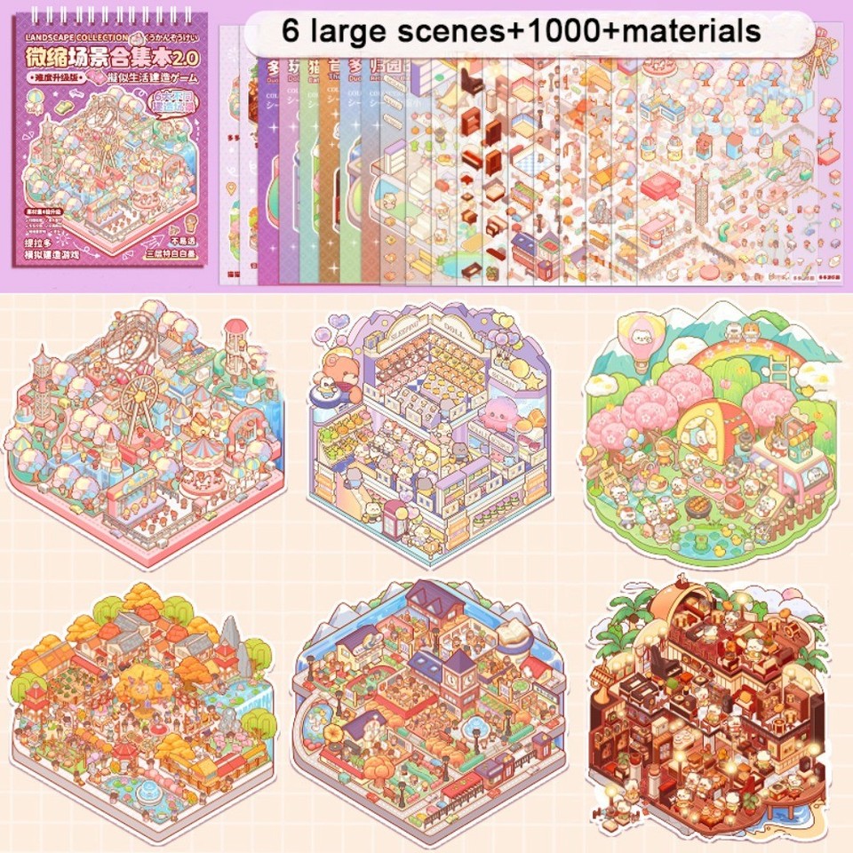Visual Stacking Landscape Sticker Book PET Tent Sticker Decoration Kids ...