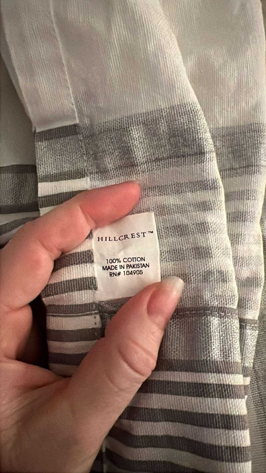 Hillcrest Grey and White Striped 48W x 94L 100% Cotton Drapes. Set of 2 ...
