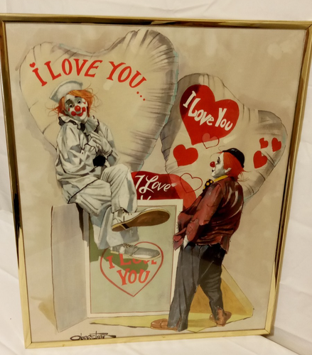 RARE SIZE VINTAGE CHUCK OBERSTEIN 16X20 FRAMED CLOWN ART PRINT 'I LOVE ...