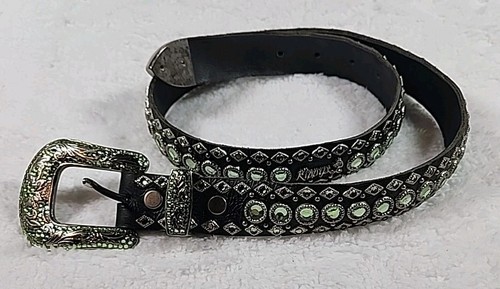 Kippys Leather Belt Green Rhinestone Swarovski Crystal Women's Size 32 ...