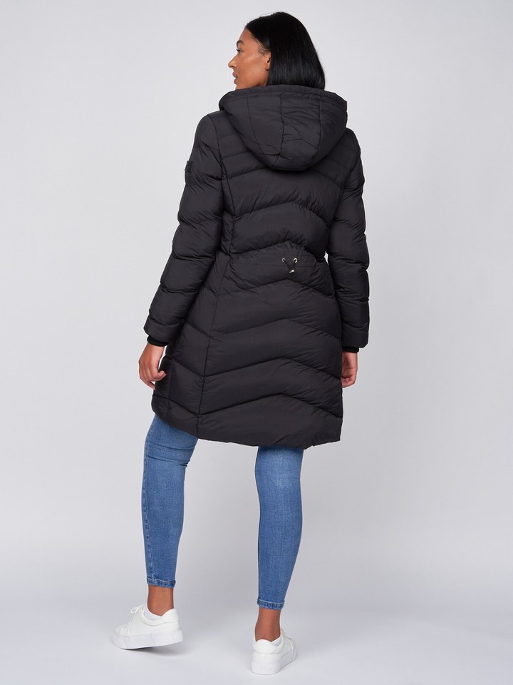 Womens Crosshatch Long line Jacket Parka Coat Puffer Padded Hooded ...