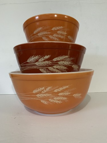 3 PYREX Autumn Harvest Wheat Nesting Mixing Bowls 403 402 401 | eBay