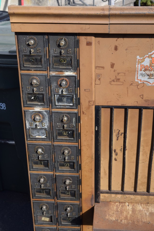 Antique Metal Post Office Counter Window w Brass Mail Boxes CT PICK UP ...