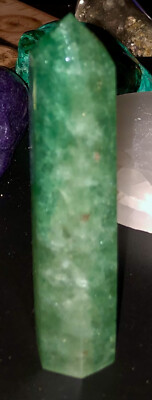 GREEN STRAWBERRY QUARTZ Tower Sparkly Pyrite inclusions Prosperity 79g ...