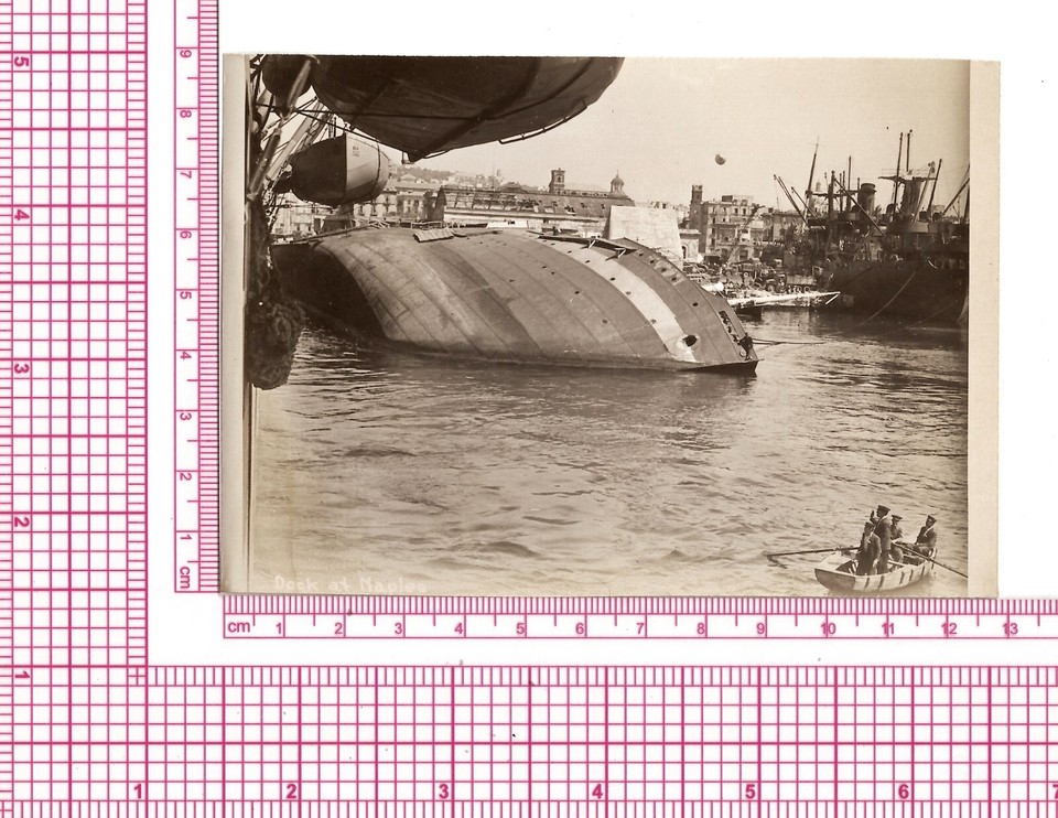 WWII (WW2) Original Photo Capsized Ship Dock at Naples Blimp 1940s (Pls ...