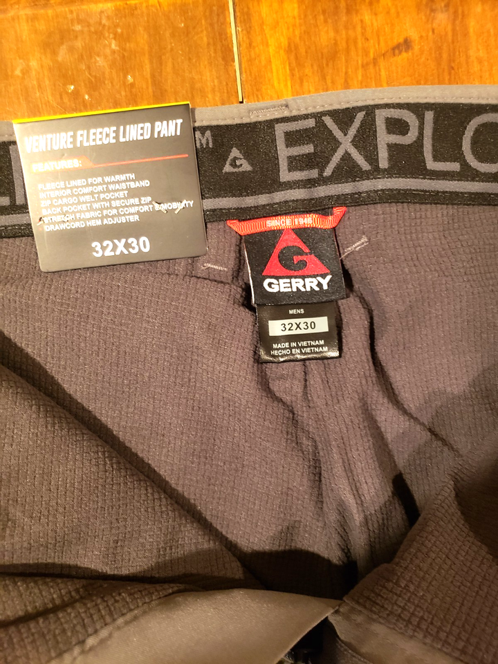 Gerry Mens Venture Fleece Lined Pants Relaxed Fit Tricot Lined New w ...