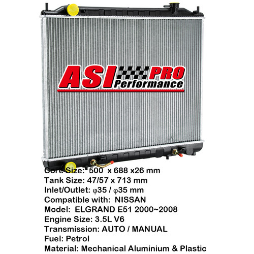 Heavy Duty Radiator For NISSAN ELGRAND E50 E51 3.5L/V6 2000-2008 AUTO ...