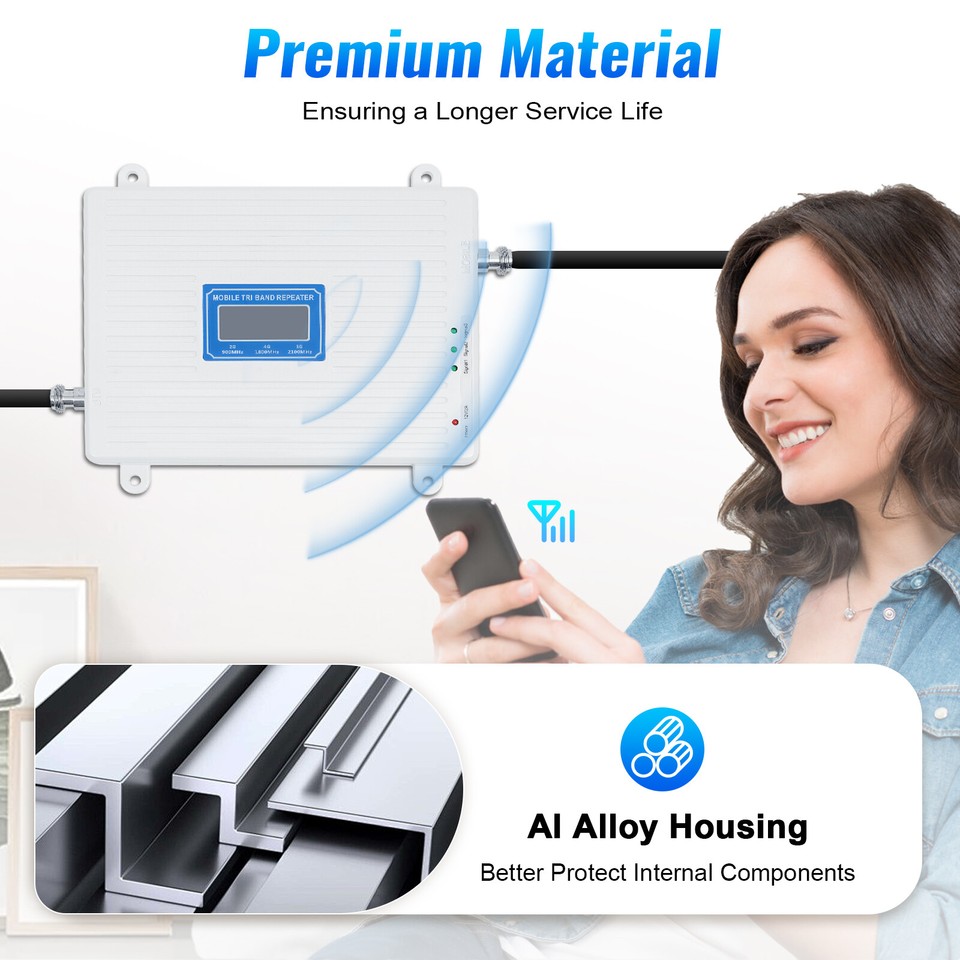 Cell Phone Signal Booster Tri- Band Amplifier 900/1800/2100 GSM DCS 2G ...