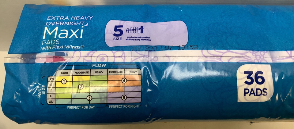 Equate Maxi Pads with Wings, Unscented, Extra Heavy Overnight, Size 5 ...